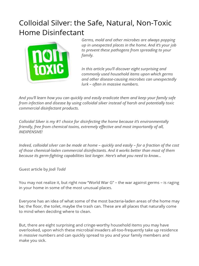 Colloidal Silver The Safe Natural Non-Toxic Home Disinfectant | PDF ...