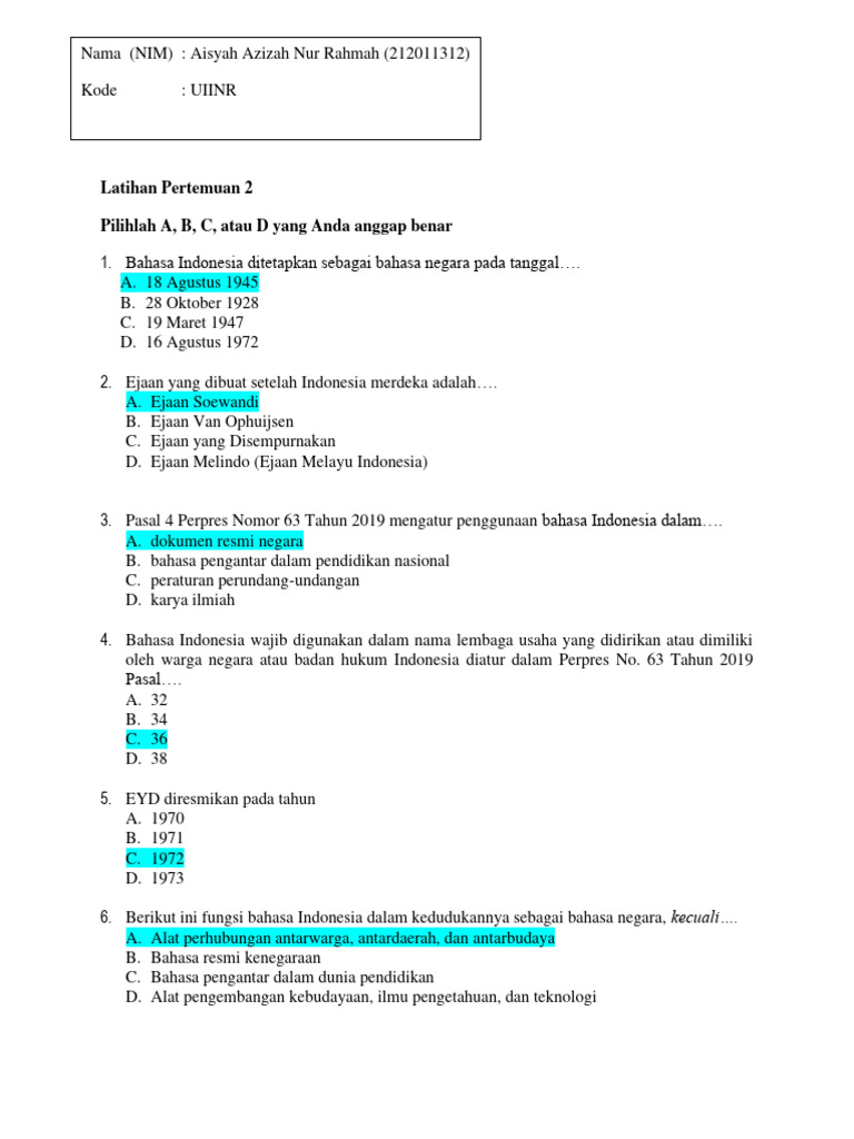 Latihan Bindo Gabungan P1-P7 | PDF