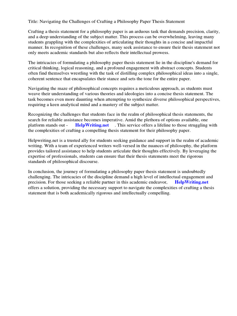 Crafting a Philosophy Thesis Statement | PDF | Essays | Rationality