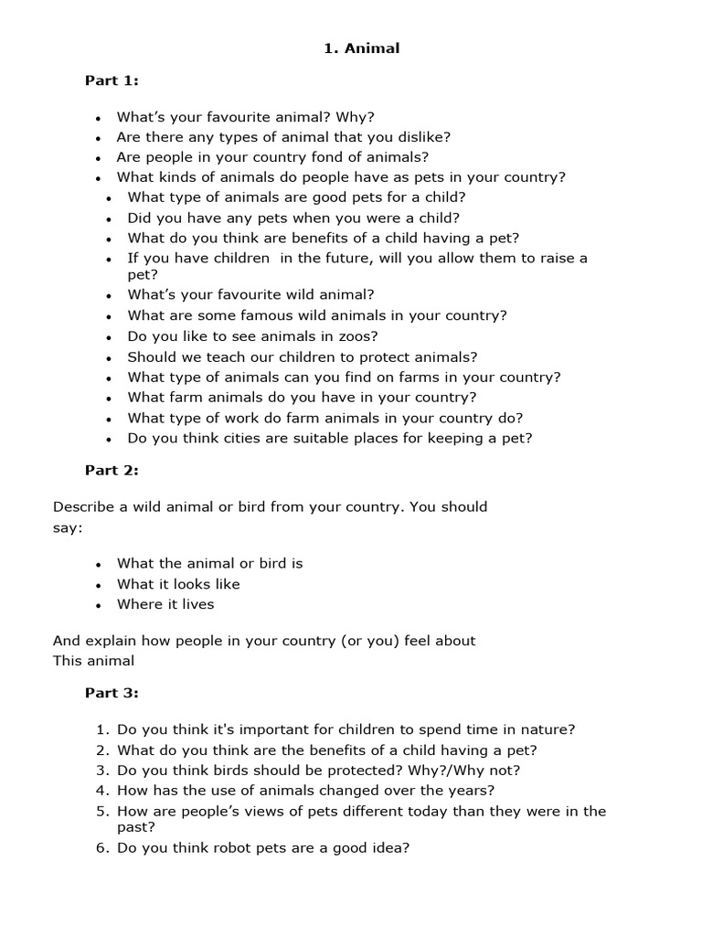 Speaking Part 1: Animal Questions | PDF
