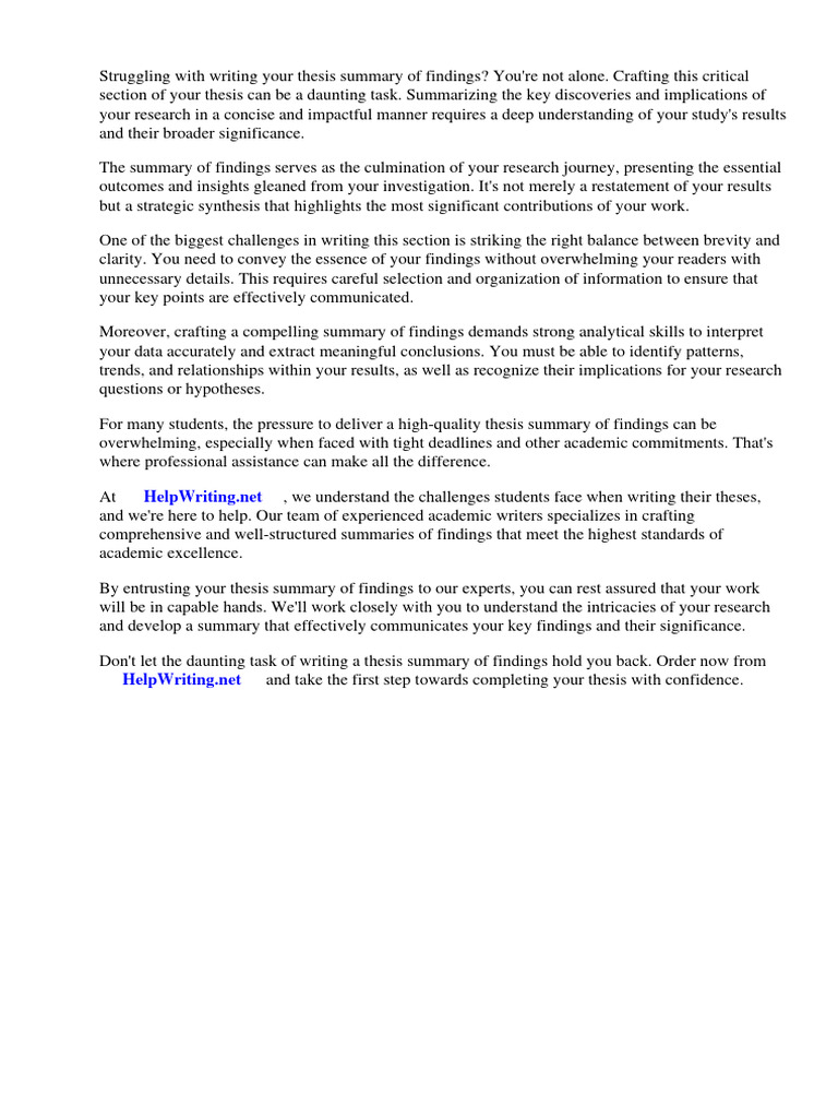 How To Write Summary of Findings in Thesis | PDF
