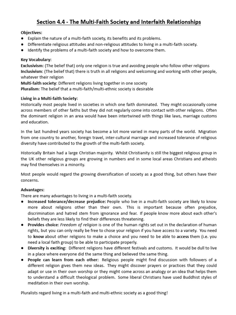 Revision Notes On Section 4.4 - The Multi-Faith Society & Interfaith ...