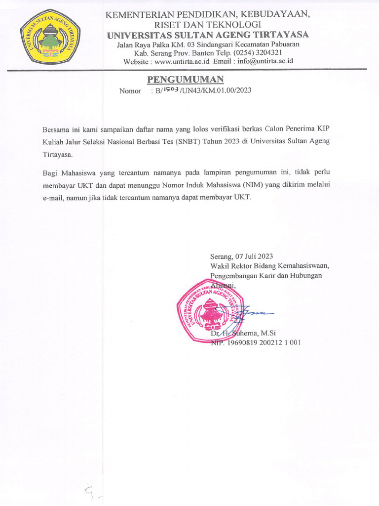 Pengumuman KIP 2023 | PDF