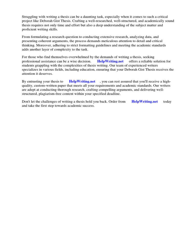 Deborah Gist Thesis | PDF