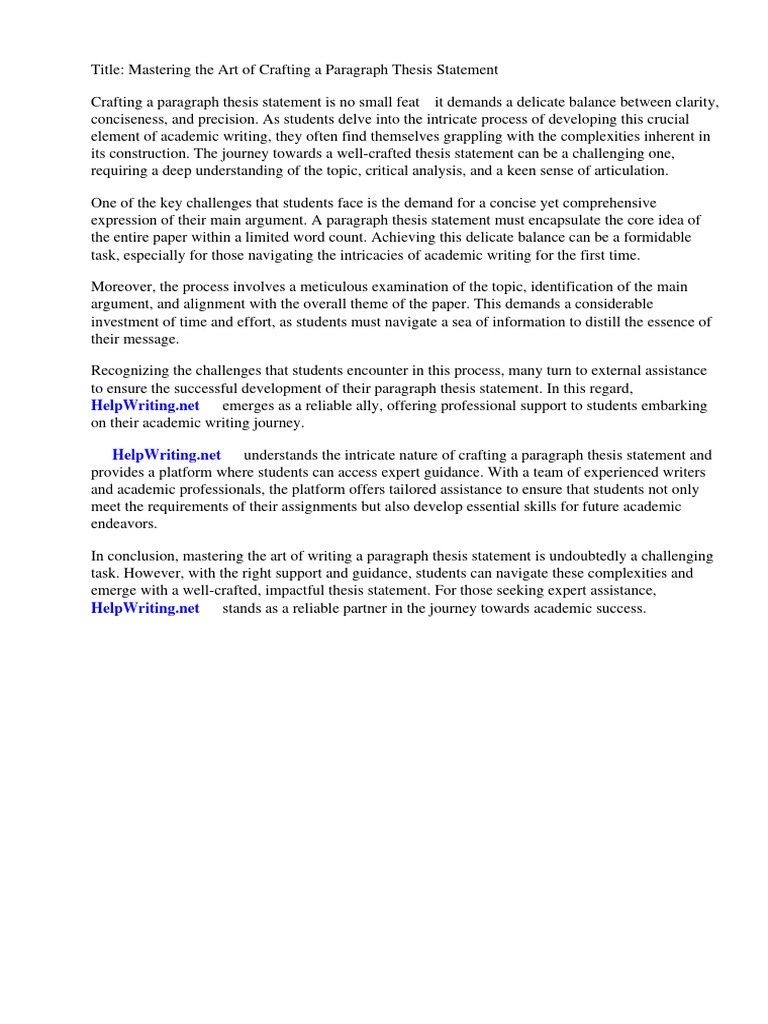 How To Write A Paragraph Thesis Statement Pdf