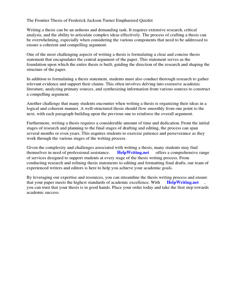 The Frontier Thesis of Frederick Jackson Turner Emphasized Quizlet ...