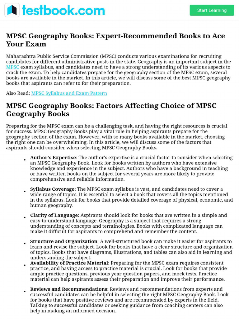 MPSC Geography Books - Expert-Recommended Books To Ace Your Exam | PDF