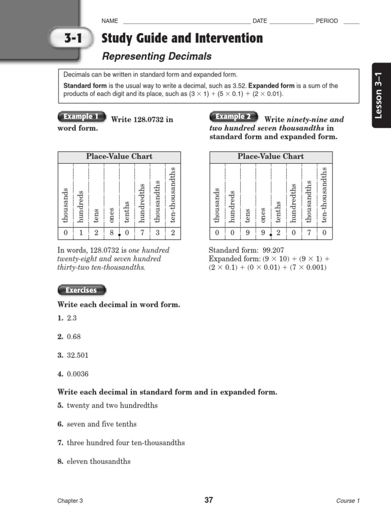 Math7 Study Guide 3-4 | PDF
