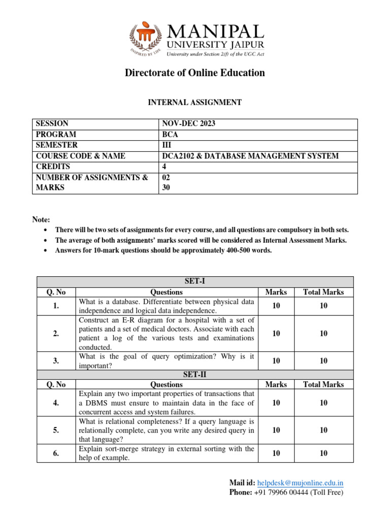 BCA Database Management System Assignment | PDF | Databases | Information Science