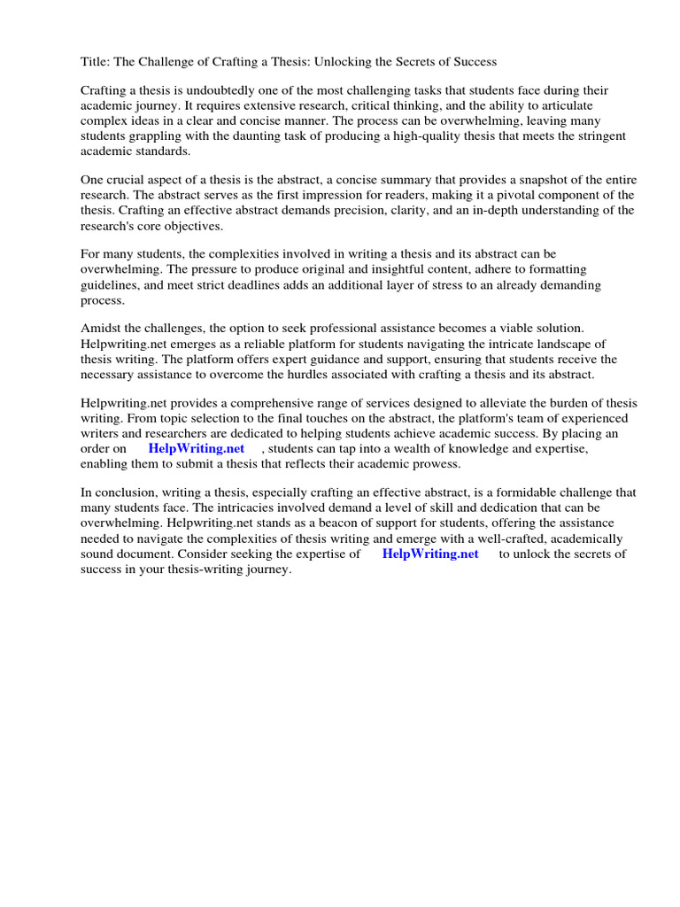 Thesis Example Abstract Pdf Thesis Abstract Summary