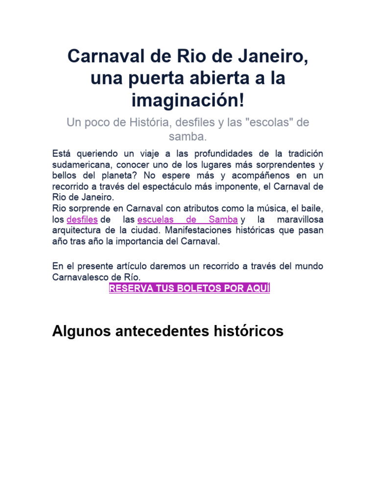 Carnaval do Rio: História e Desfiles | PDF
