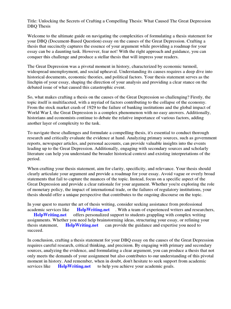 What Caused The Great Depression DBQ Thesis | PDF | Great Depression ...