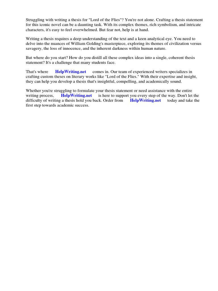 Thesis For Lord of The Flies | PDF