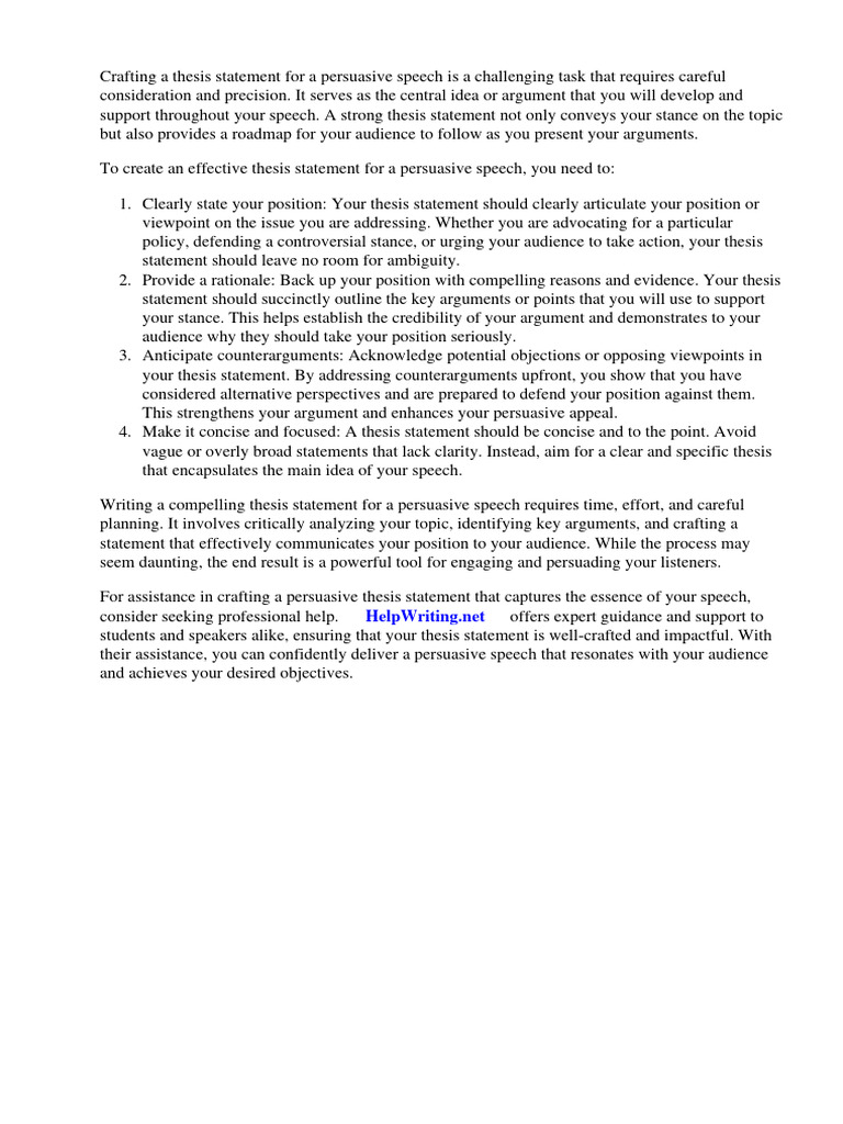 How To Create A Thesis Statement For A Persuasive Speech | PDF
