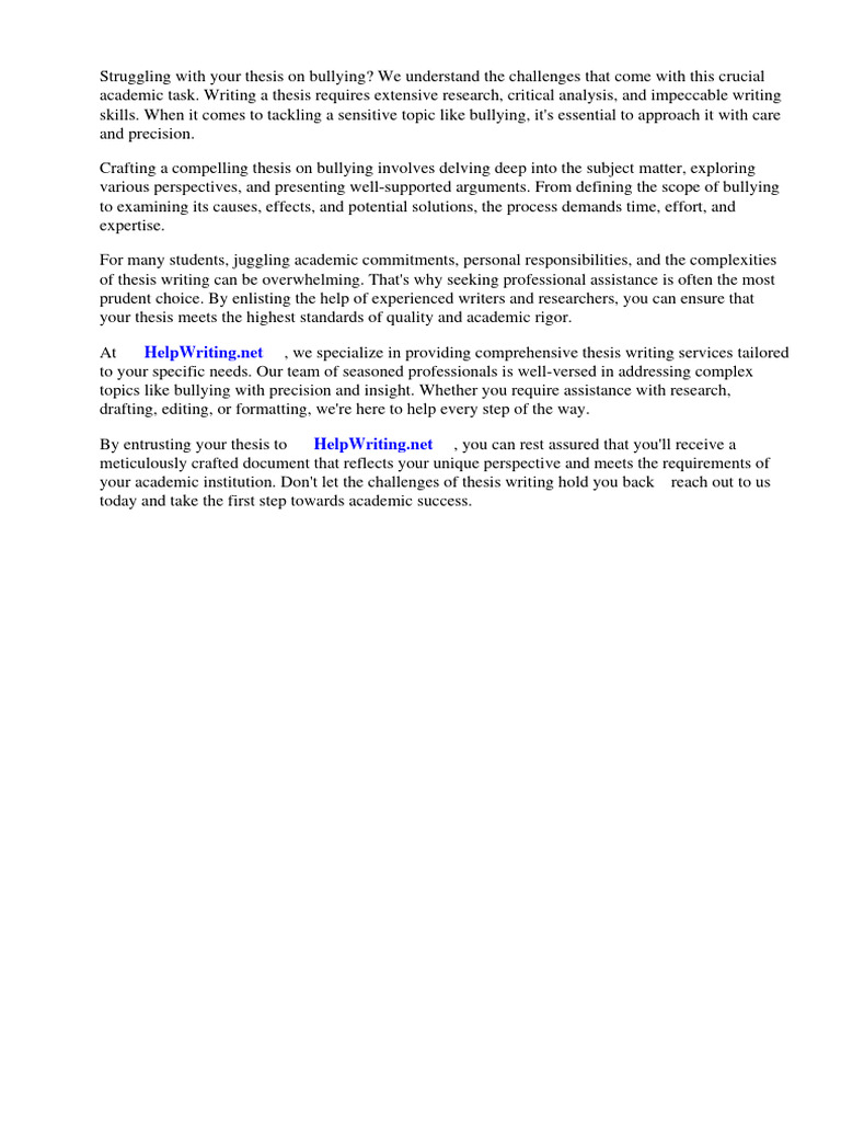 Sample Thesis Title About Bullying | PDF