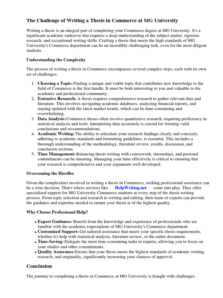 MG University Thesis in Commerce | PDF | Thesis | World Wide Web