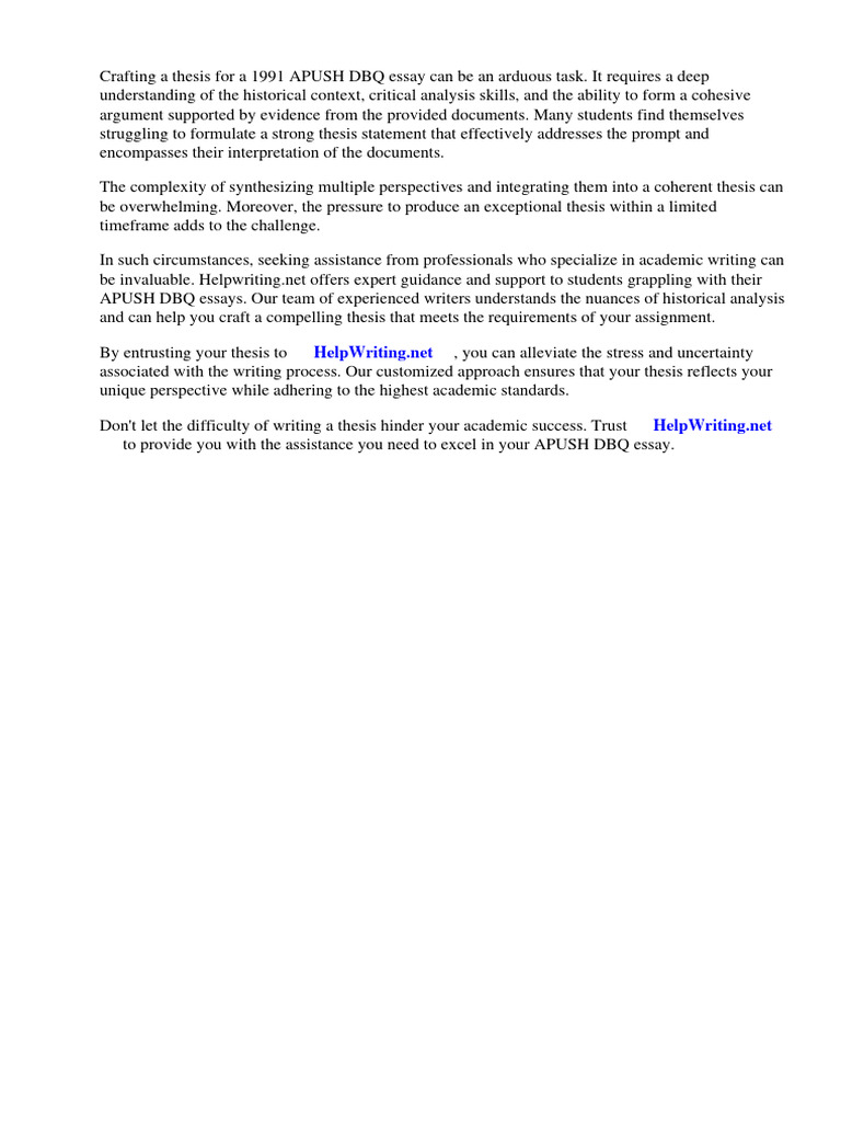1991 Apush DBQ Thesis | PDF