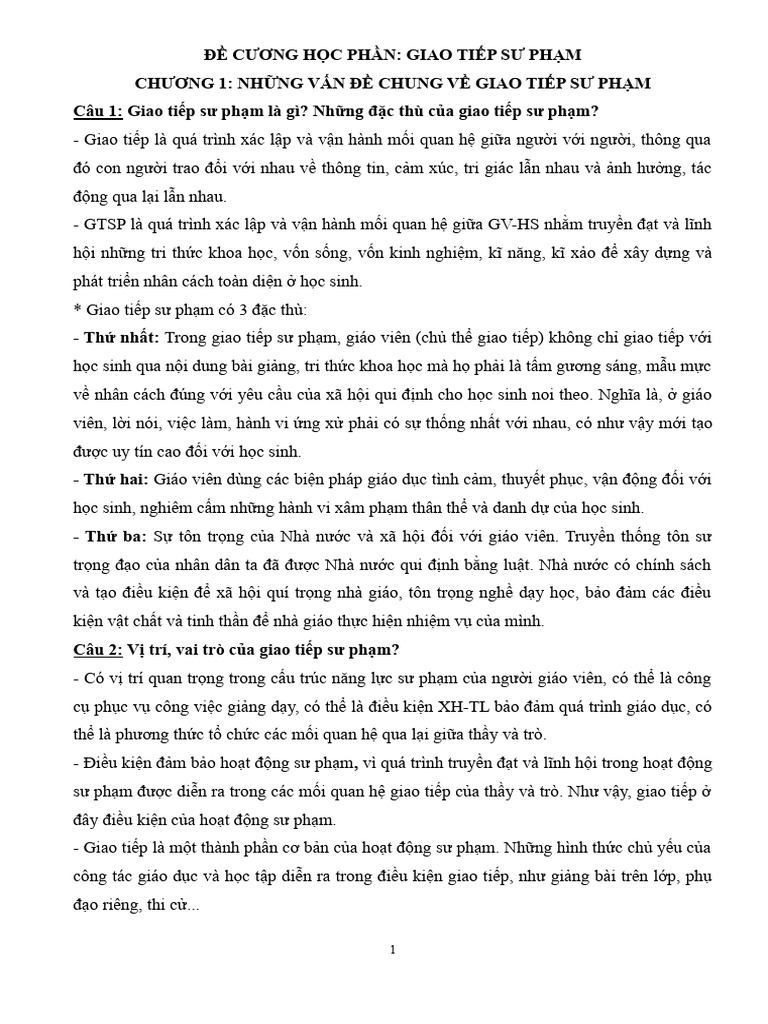 ĐỀ CƯƠNG HỌC PHẦN GTSP DUY | PDF