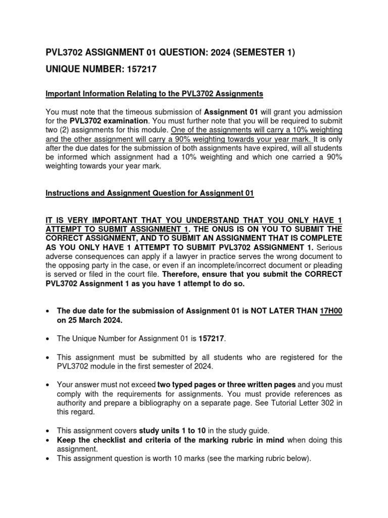 2024 - Sem1 - PVL3702 ASSIGNMENT 01 QUESTION | PDF