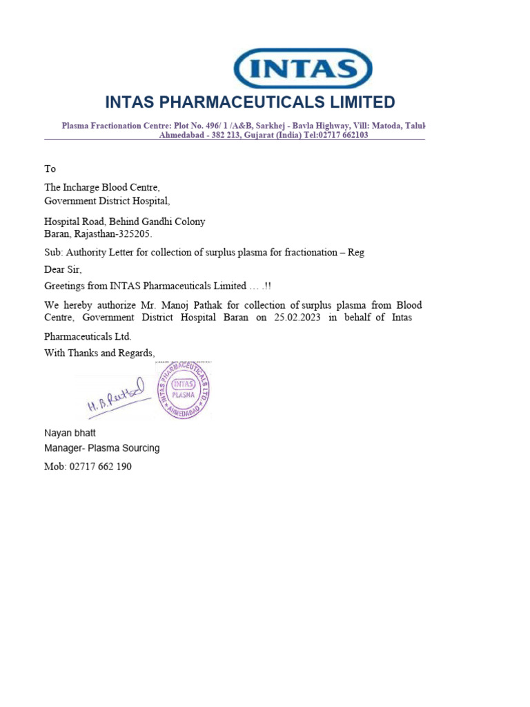 Authority Letter - Manoj Pathak | PDF | Business