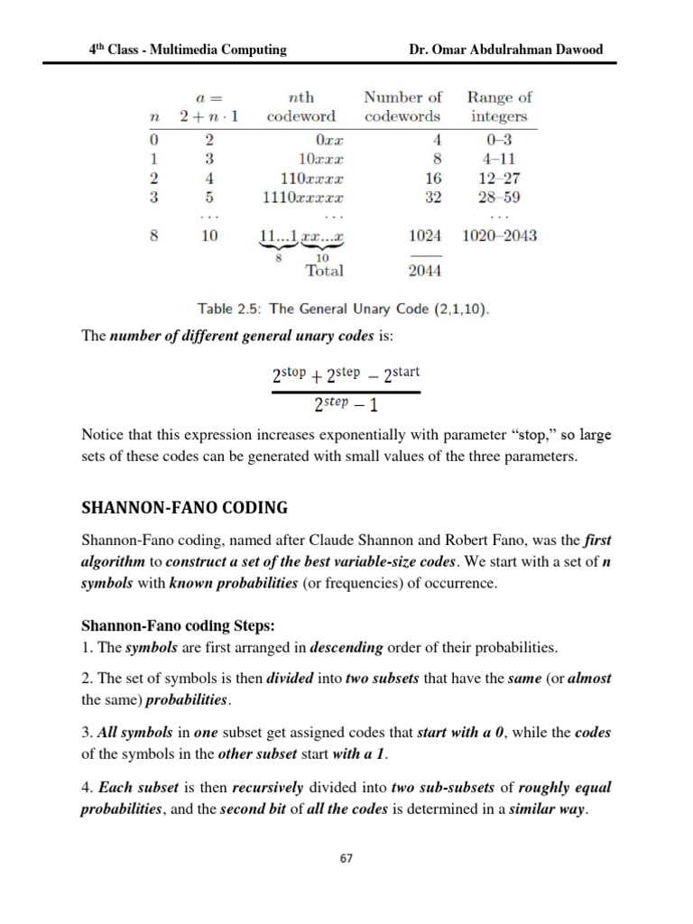 Shannon-Fano Coding: 4 Class - Multimedia Computing Dr. Omar ...