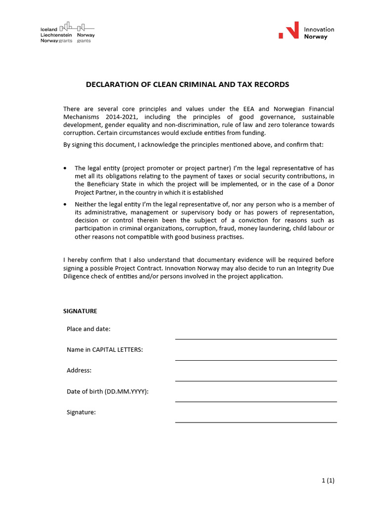 Cro 12 Self-Declaration Clean Criminal And-Tax Record v.1.0 | PDF ...
