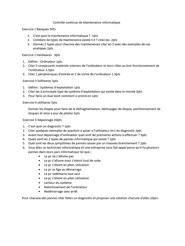 Contrôle de Maintenance Informatique | PDF | Jeux et activités