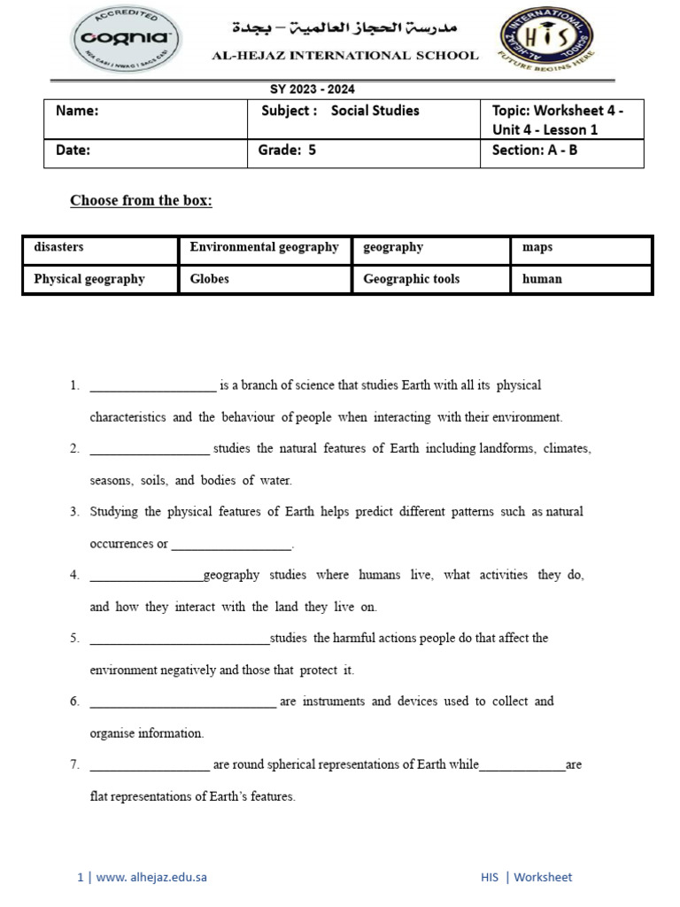Worksheet 4 - Second Term - Grade 5 | PDF | Geography | Earth Sciences