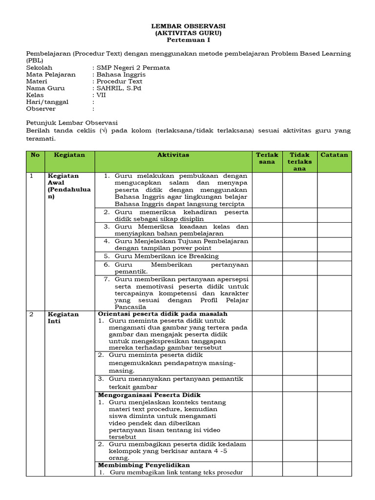 Lembar Observasi Siklus 2 Unggah | PDF | Seni & Disiplin Bahasa | Sains & Matematika