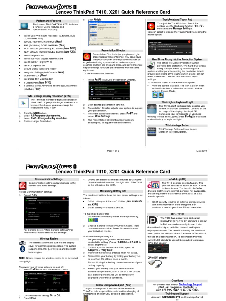 Lenovo Thinkpad T410-X201 QRC | PDF | Computers