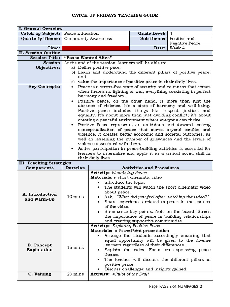 Grade 4 Peace Ed | PDF | Peace | Learning