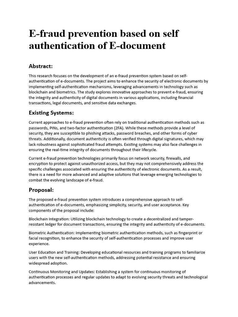 E Fraud Prevention Based On Self Authentication Of E Document Pdf Authentication Biometrics