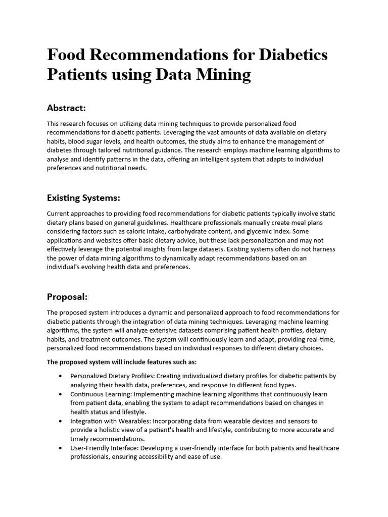 Food Recommendations For Diabetics Patients Using Data Mining | PDF ... Food Recommendations For Diabetics Patients Using Data Mining | PDF ...