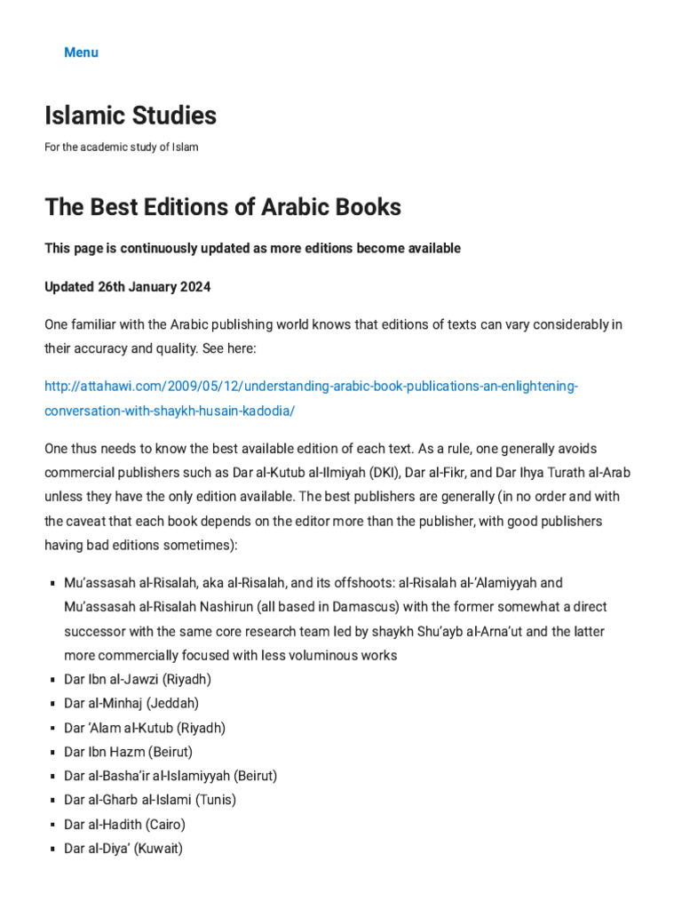 The Best Editions of Arabic Books _ Islamic Studies | PDF