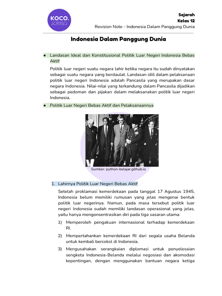 Revision Note - Sejarah Kelas 12 - Indonesia Dalam Panggung Dunia | PDF ...