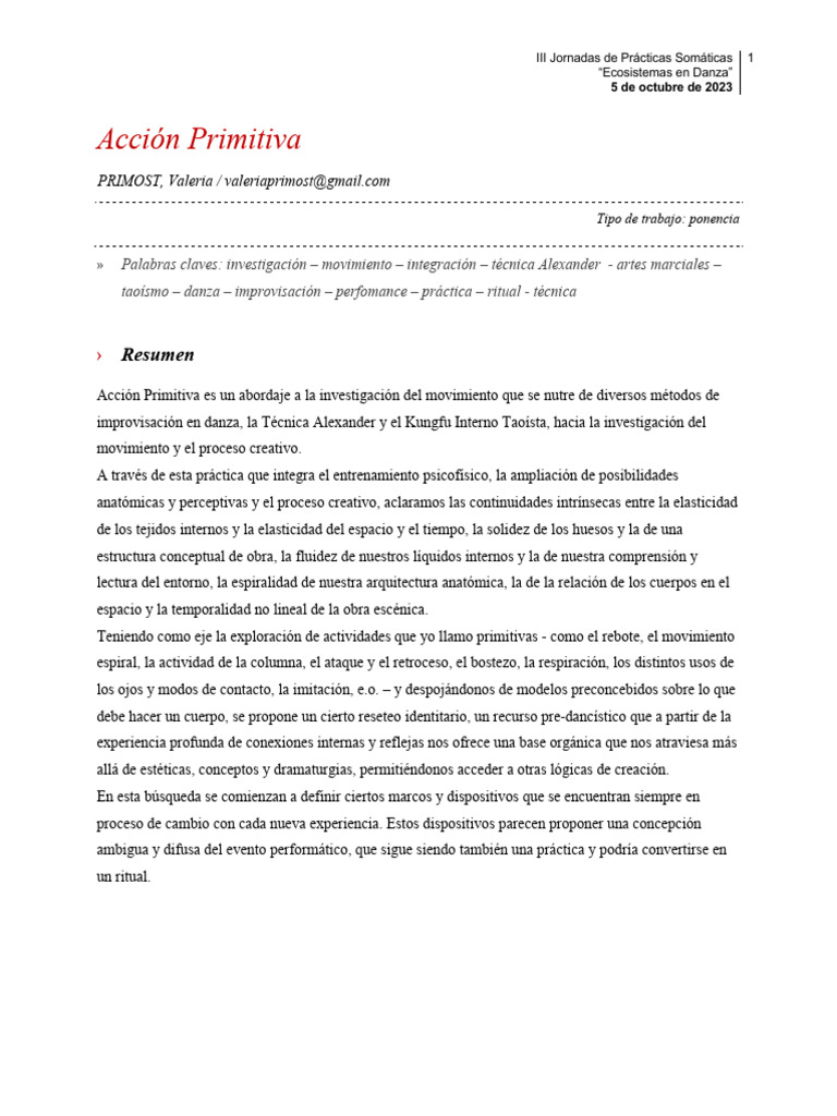 Primost, V - Acción Primitiva - Jornadas Prácticas Somáticas | PDF ...