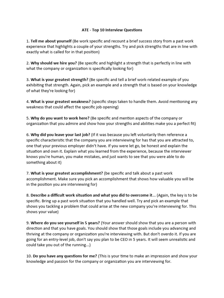 ATE - Top 10 Interview Questions | PDF | Knowledge | Experience