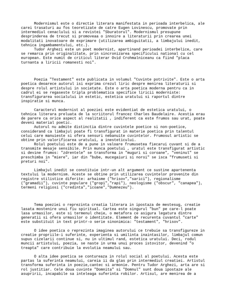 Testament Tudor Arghezi | PDF