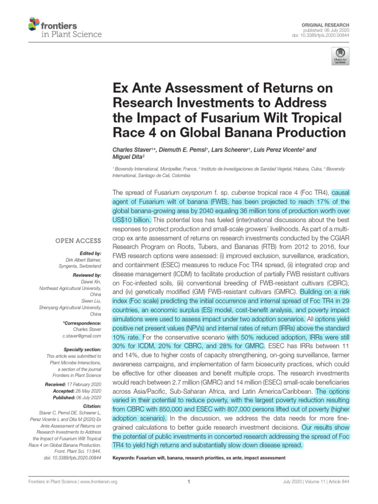 Ex Ante Assessment of Returns On Research Investments To Address The ...