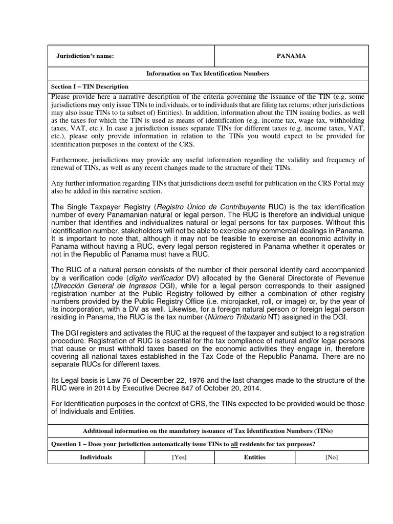 Panama TIN | PDF | Identity Document | Taxes