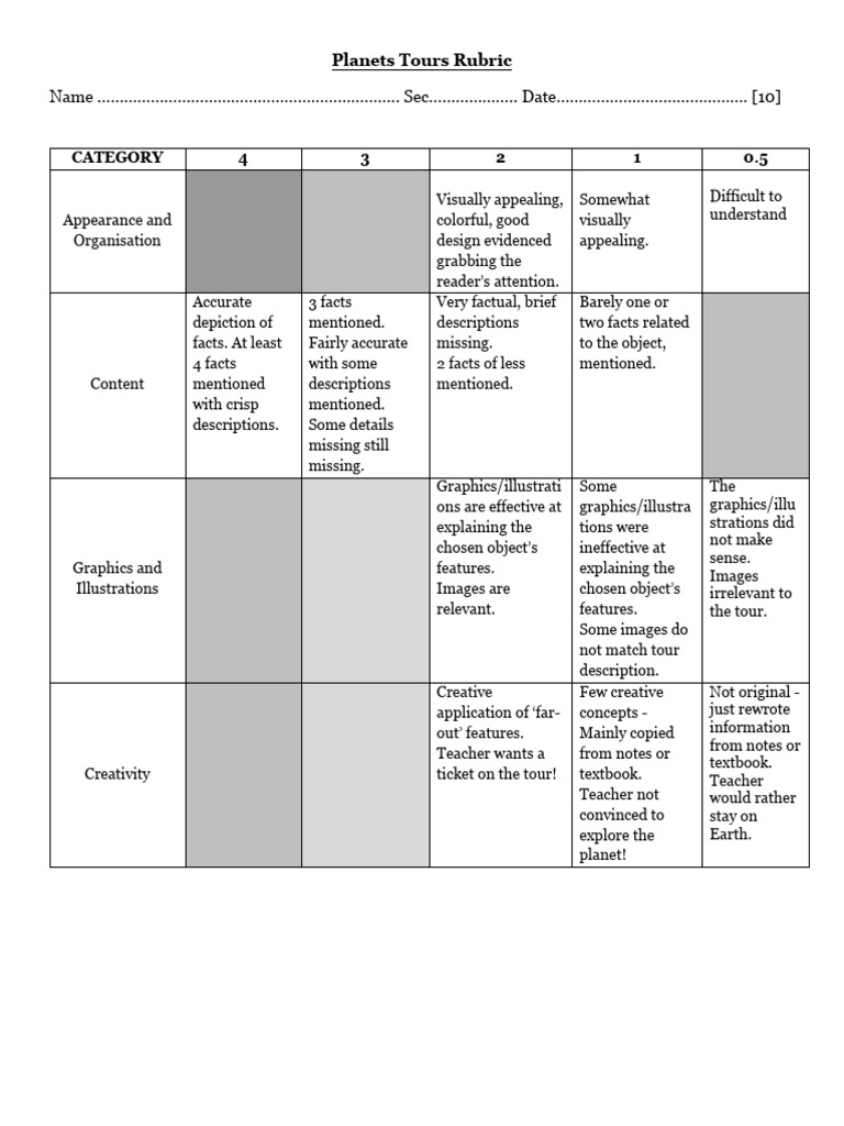 Planet Tours - Rubric | PDF | Graphics