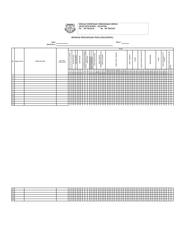 Borang Pafa Kelompok | PDF