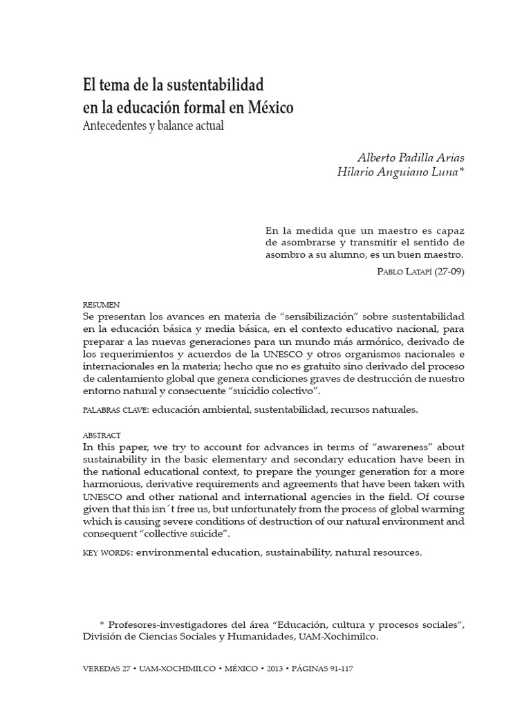 Sustentabilidad En La Educación En México Pdf Ciencia Y Matemáticas