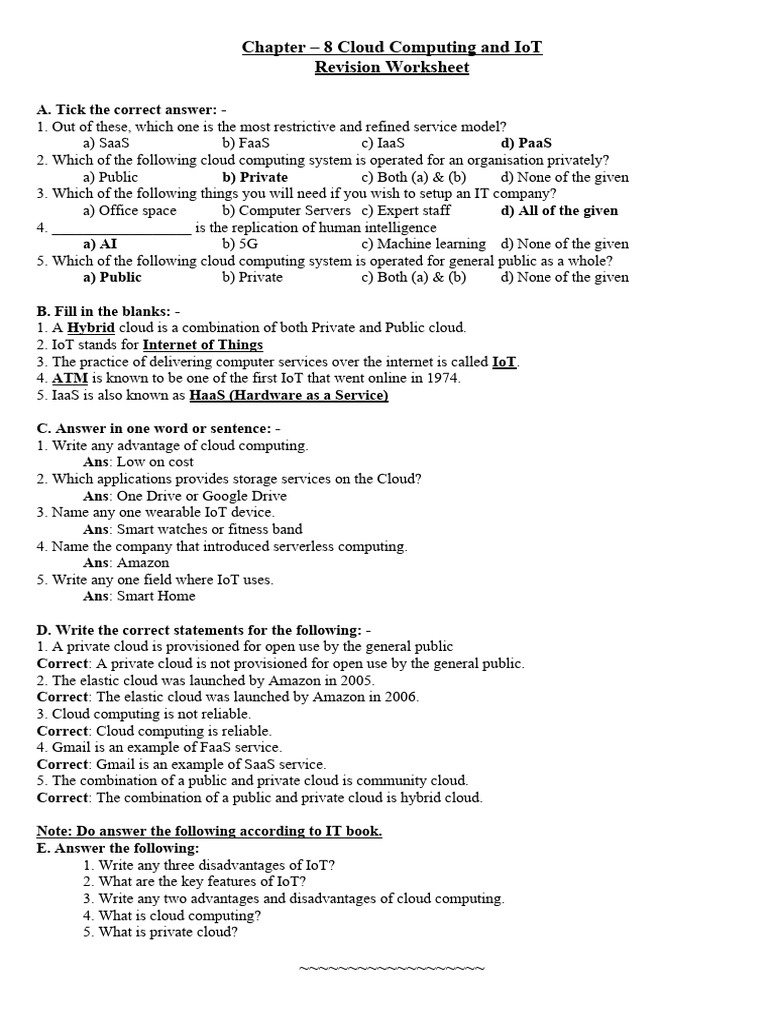 Class 8 Cloud Computing Q&A Guide | PDF | Cloud Computing | Internet Of ...