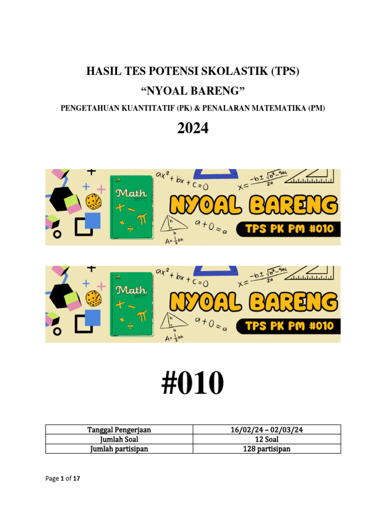 (RR) Rank Release TPS PK PM 2024 #010 & Pembahasan Soal | PDF