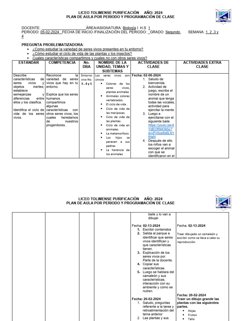 Plan de Aula Por Perìodo y Programador de Clase 2024 | PDF | Importar | Sicología