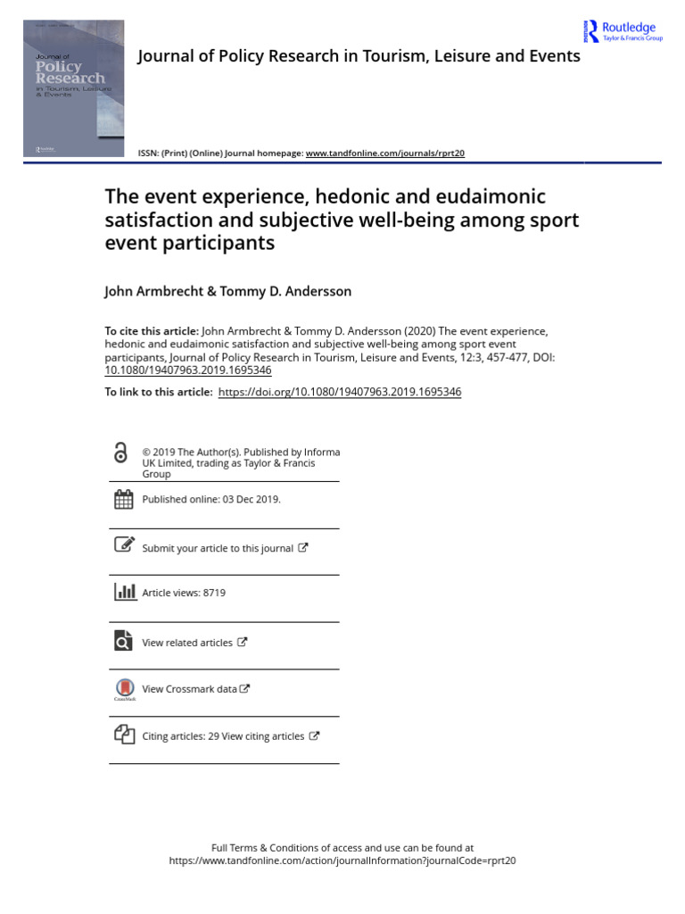 The Event Experience Hedonic and Eudaimonic Satisfaction and Subjective ...