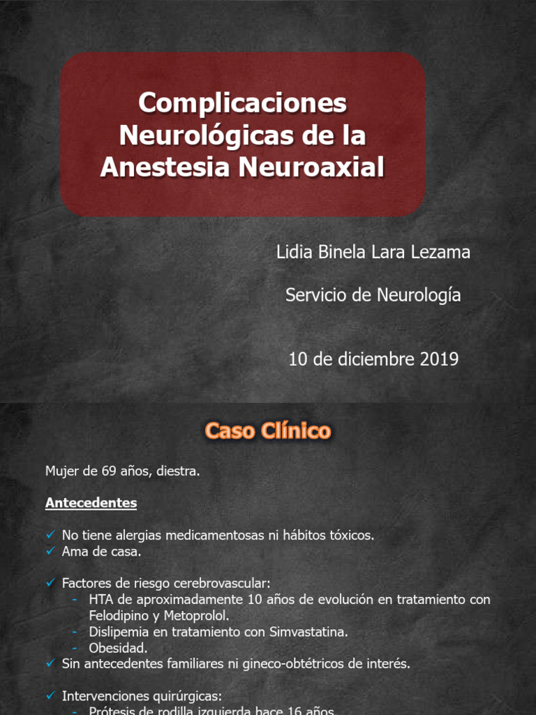 Complicaciones Neurológicas de La Anestesia Neuroaxial | PDF Complicaciones Neurológicas de La Anestesia Neuroaxial | PDF