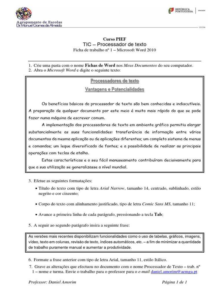 Ficha de Trab Nº1 - Word | PDF