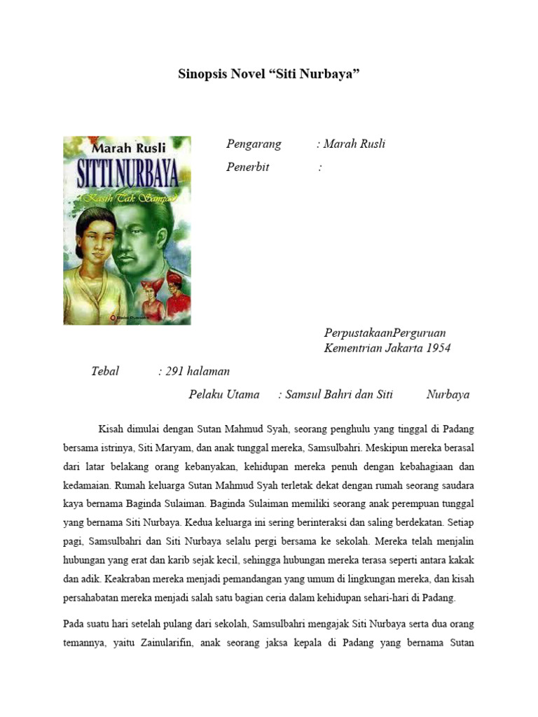 Sinopsis Novel Siti Nurbaya | PDF